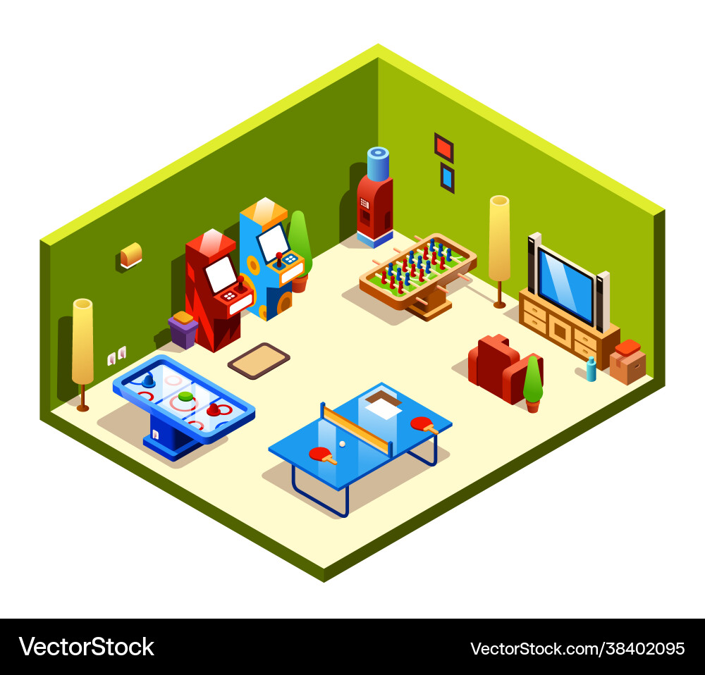 Isometric recreation entertainment room Royalty Free Vector