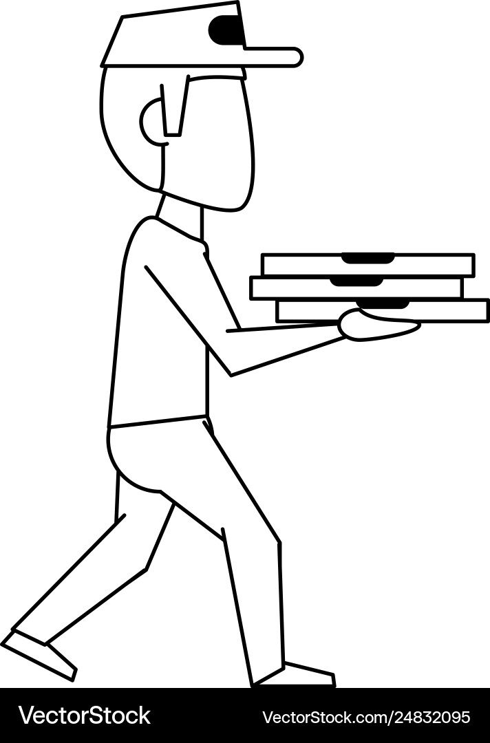 Pizza guy with delivery on hands in black Vector Image