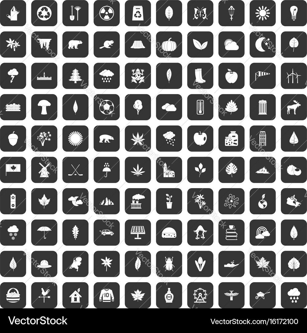100 leaf icons set black Royalty Free Vector Image