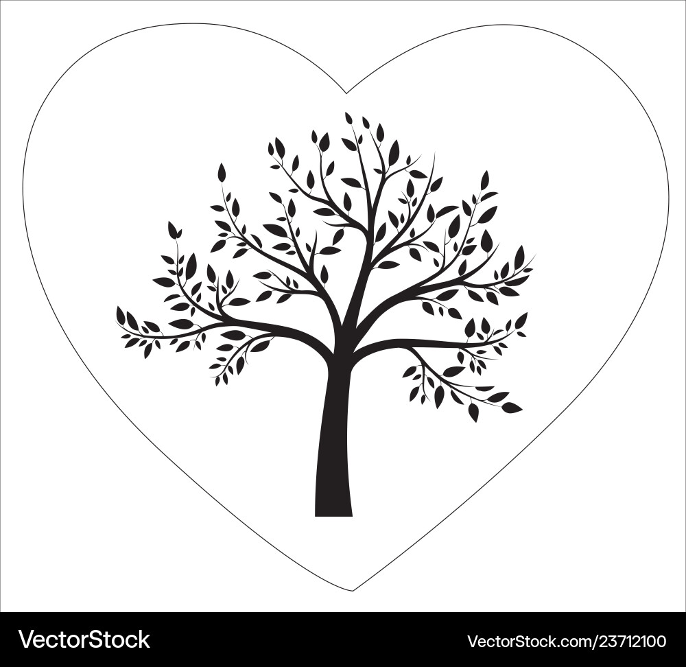 Black tree in heart shape Royalty Free Vector Image