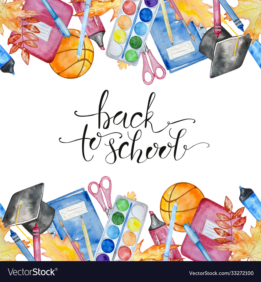 Border seamless pattern with school items Vector Image