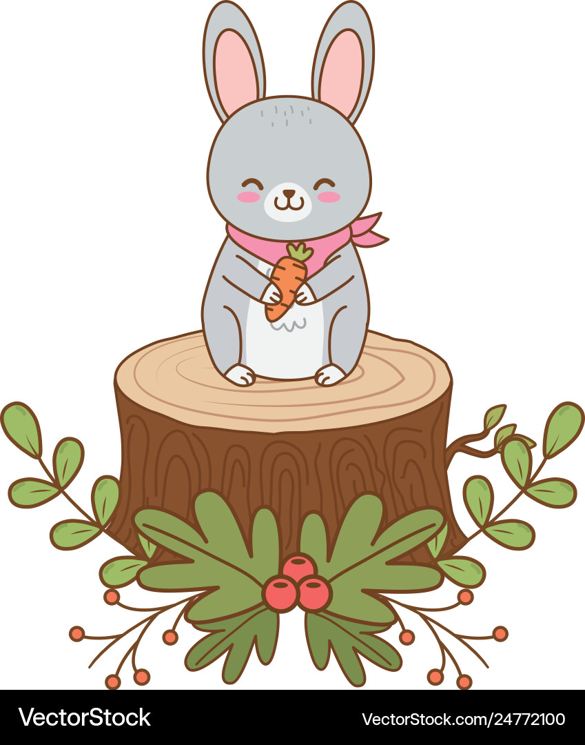 Cute rabbit in trunk woodland character Royalty Free Vector