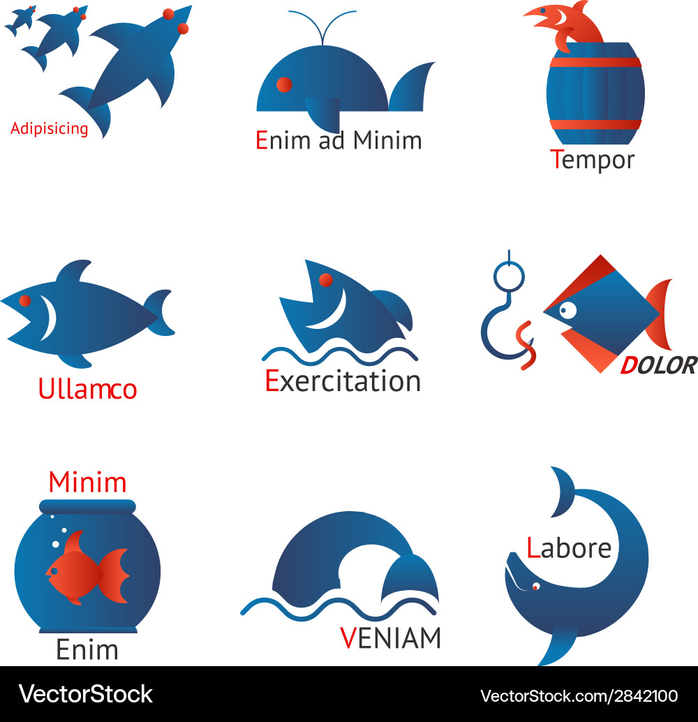 Different types of fish in minimalist design Vector Image
