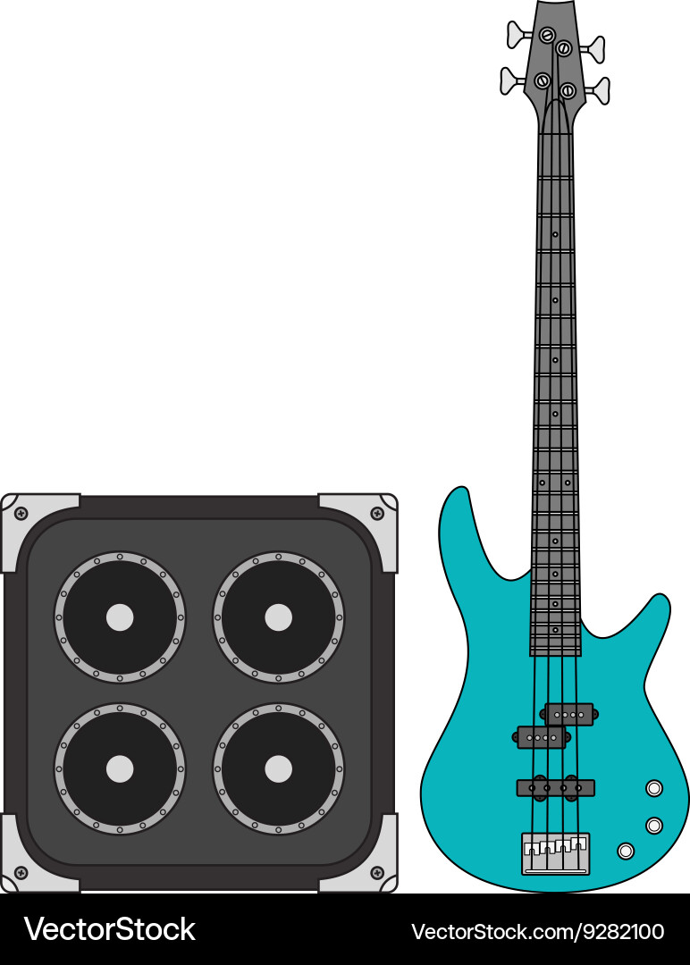 Electric Bass Guitar and Amplifier Royalty Free Vector Image