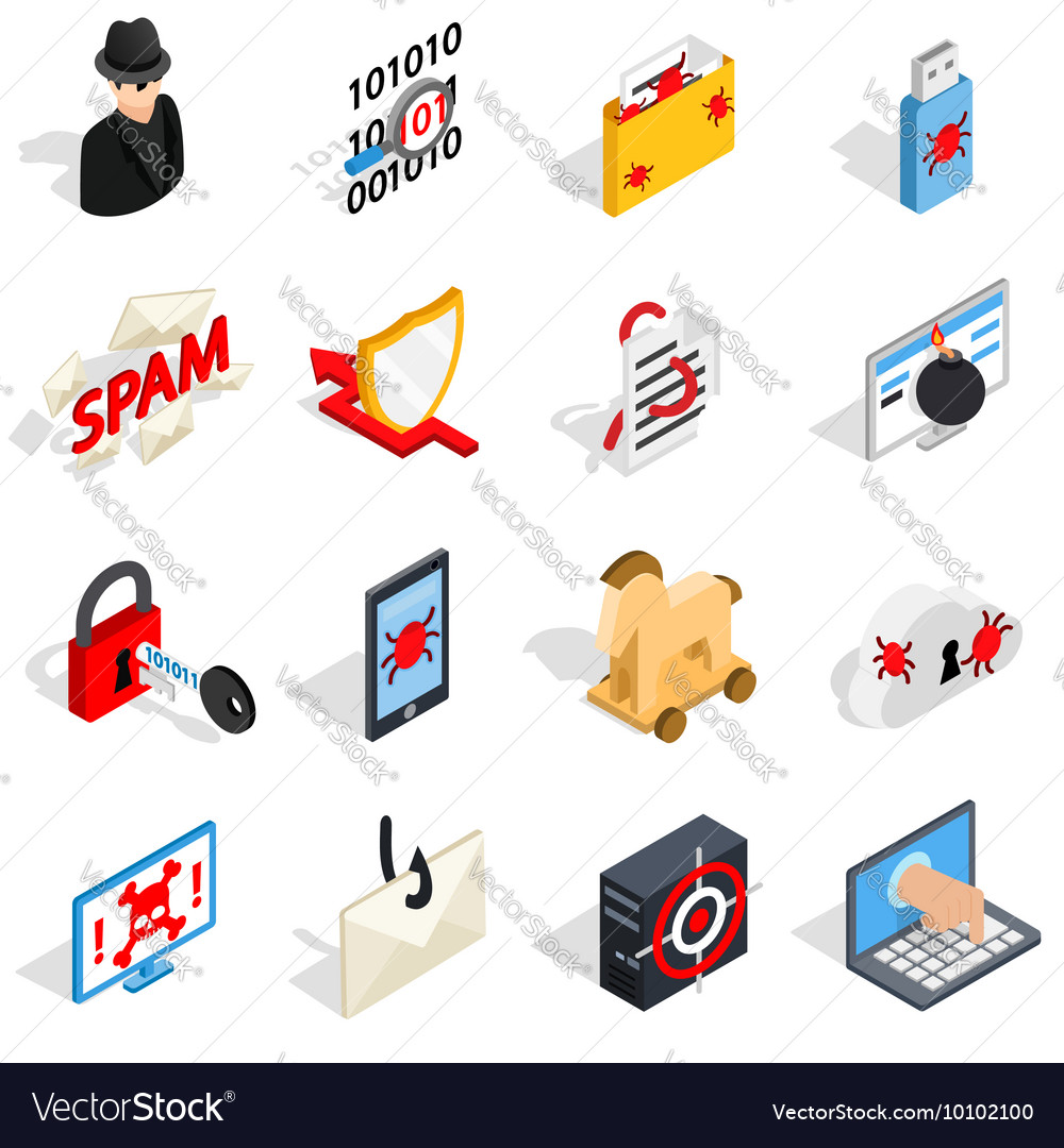 Hacking icons set isometric 3d style Royalty Free Vector