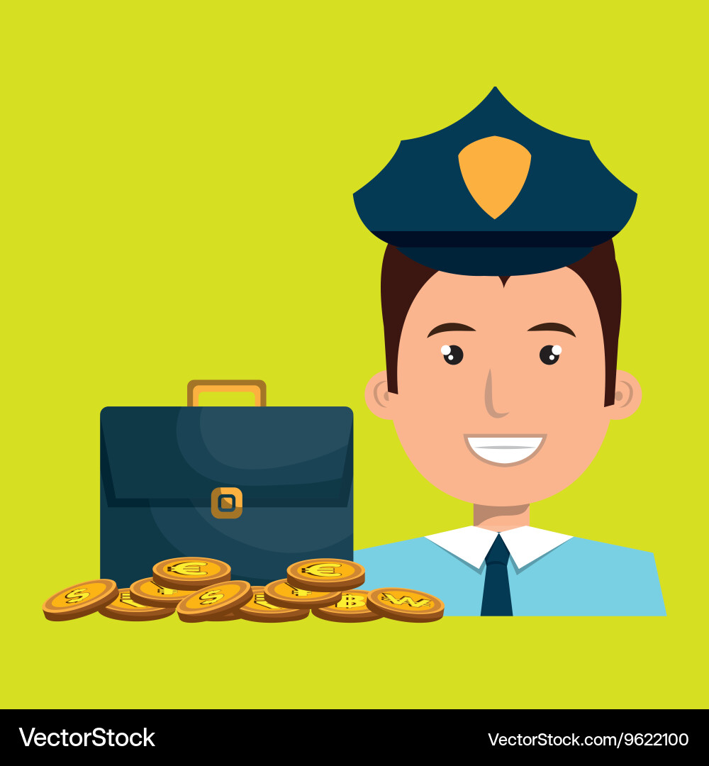 Police with portfolio and coins isolated icon Vector Image