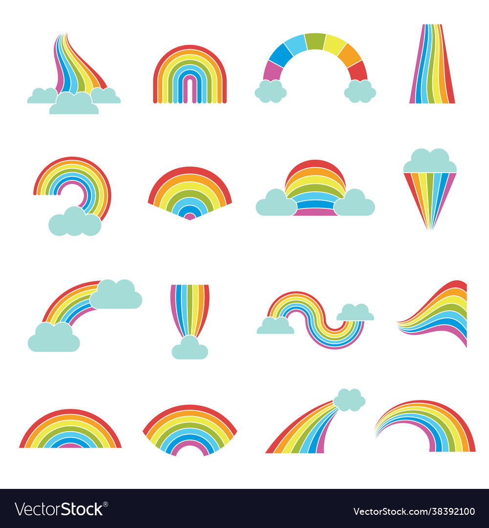 Rainbows weather colored glossy shine curves Vector Image