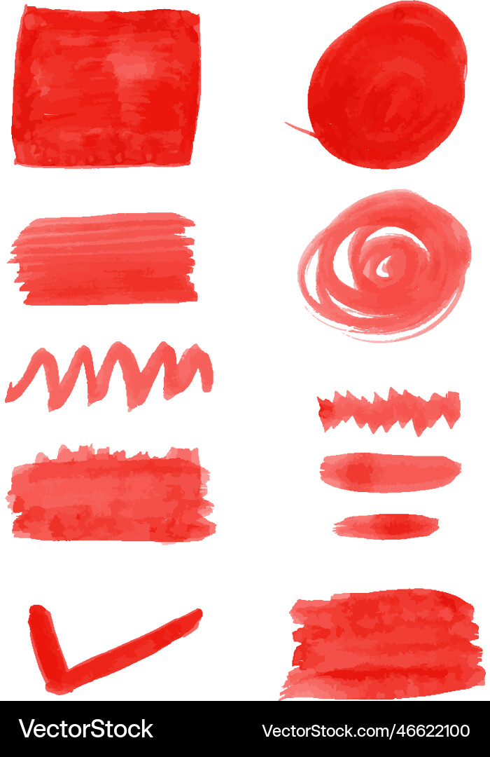 Red color set paint ink brush brush strokes Vector Image