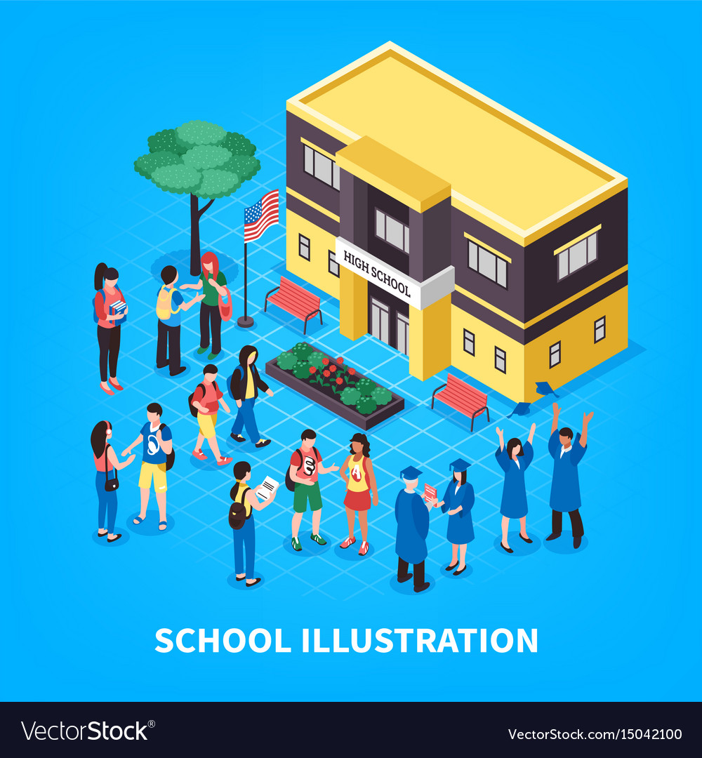 School isometric Royalty Free Vector Image - VectorStock