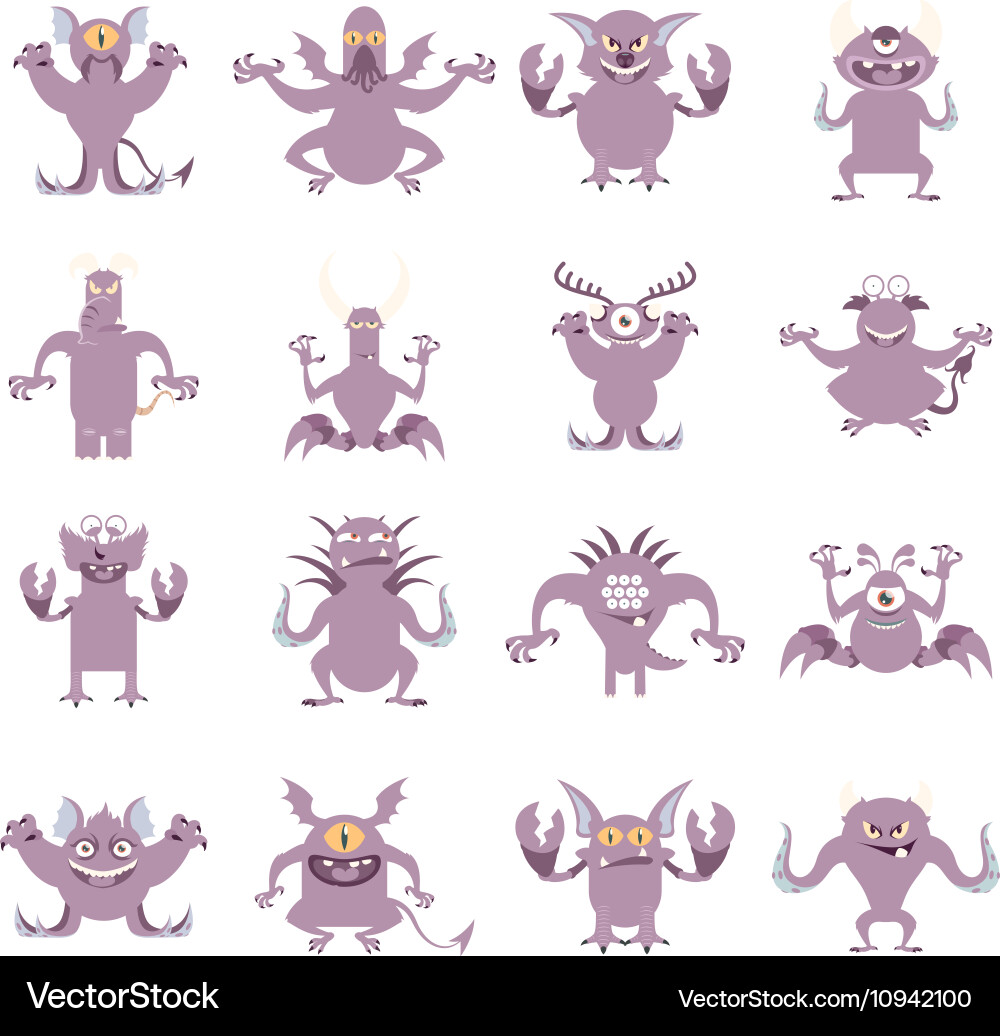 Set of flat moster icons Royalty Free Vector Image