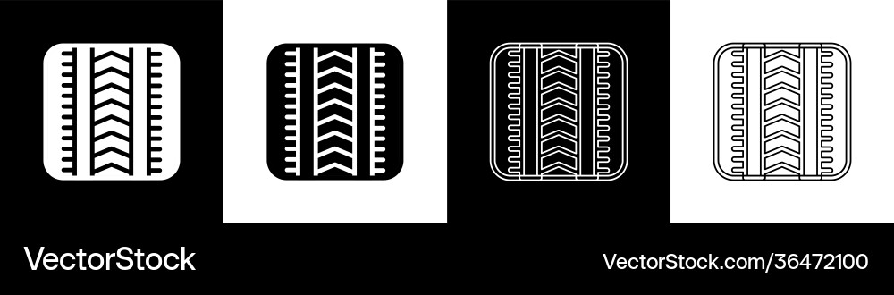 Set tire track icon isolated on black and white Vector Image