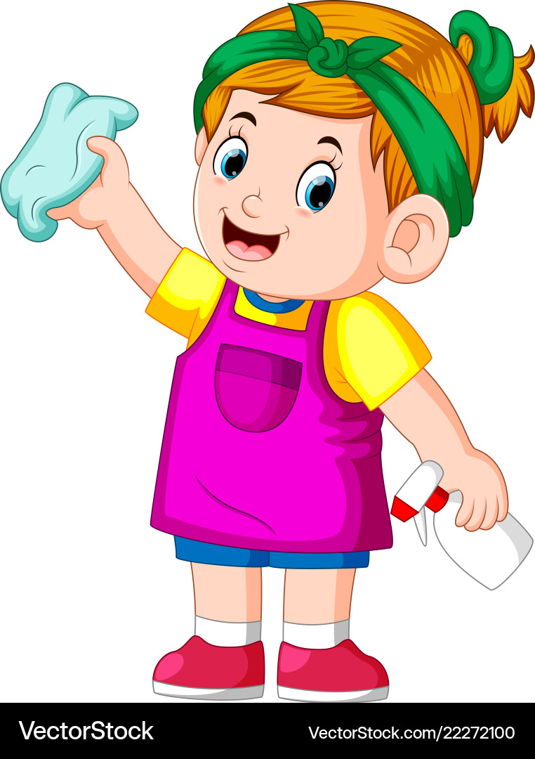 Smart girl clean up everything with towel Vector Image