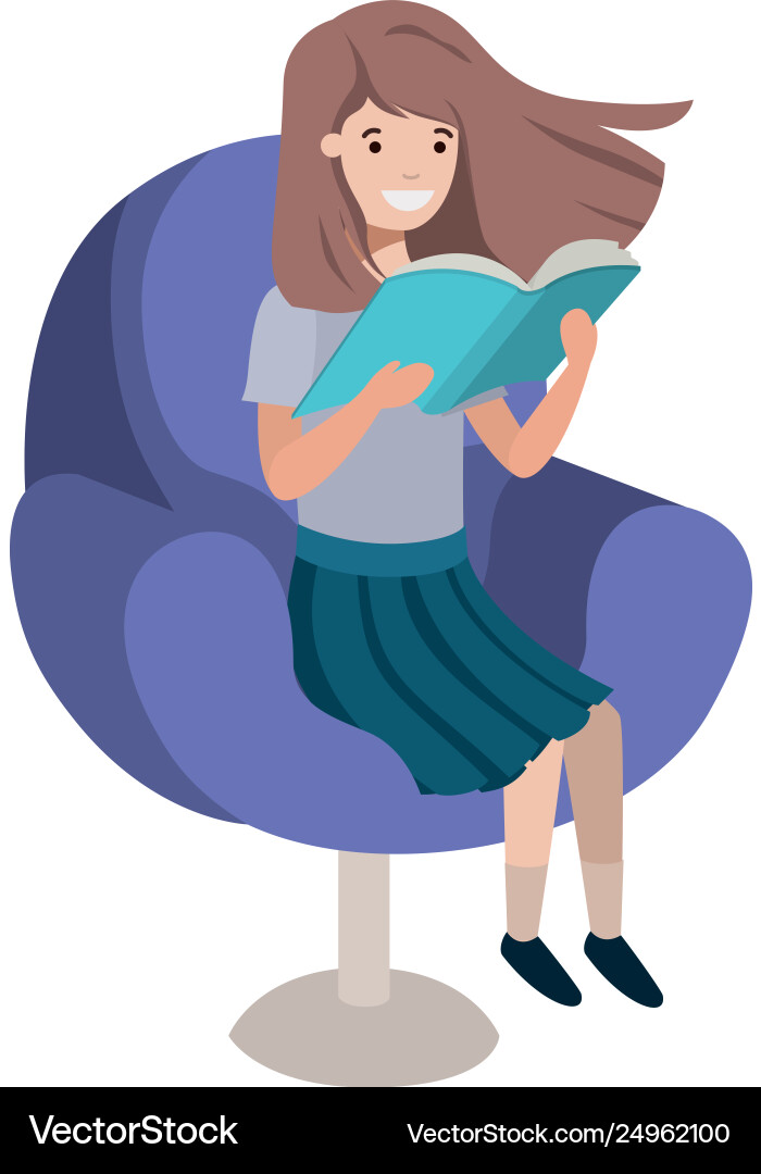 Woman reading book in sofa avatar character Vector Image