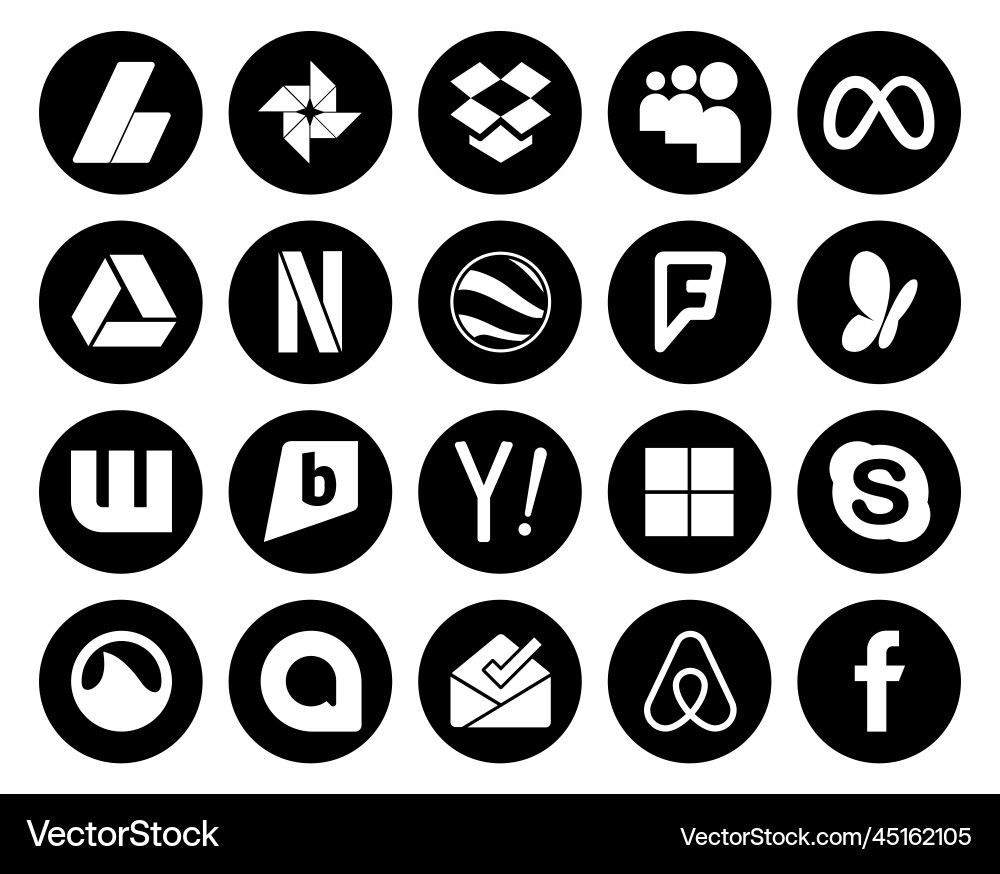 20 social media icon pack including skype search Vector Image