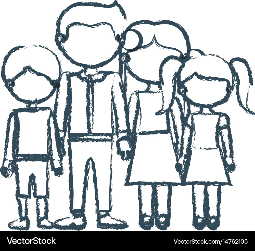 Blurred blue contour faceless family group Vector Image