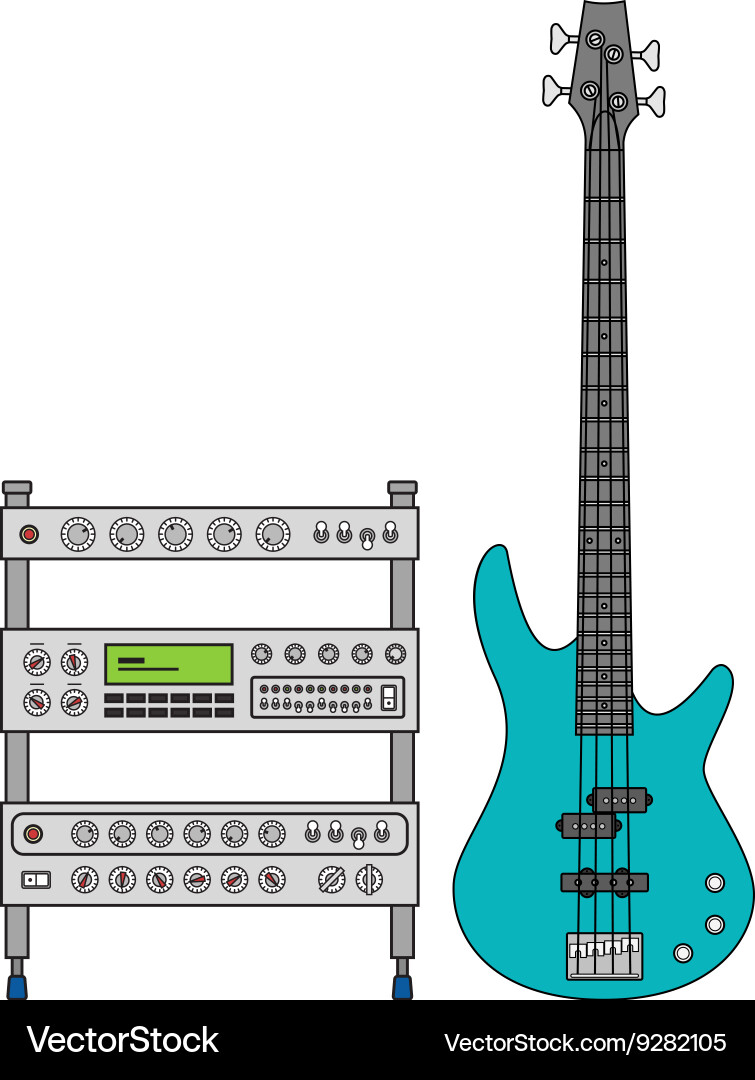 Electric Bass Guitar and Amplifier Royalty Free Vector Image