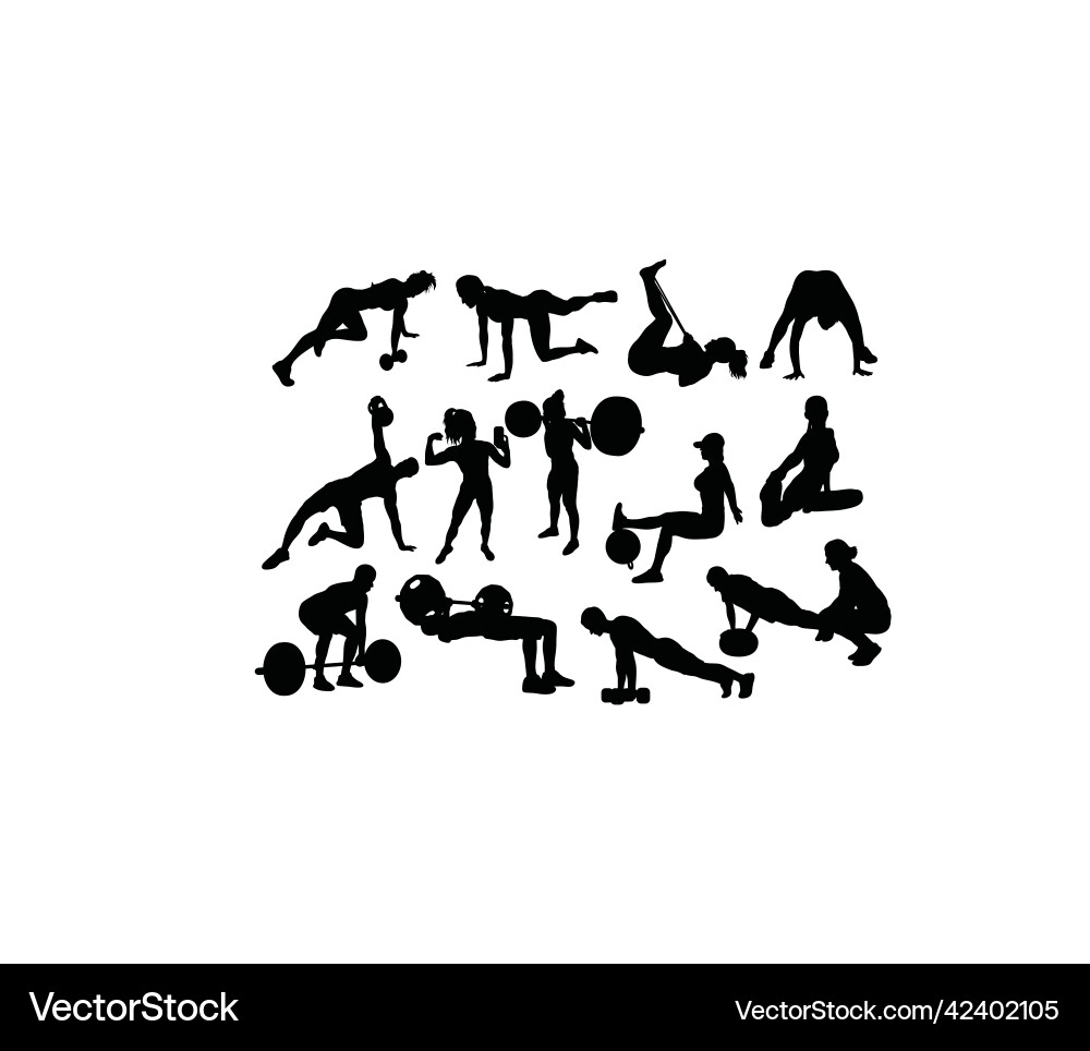 Fitness and gym activity silhouettes Royalty Free Vector