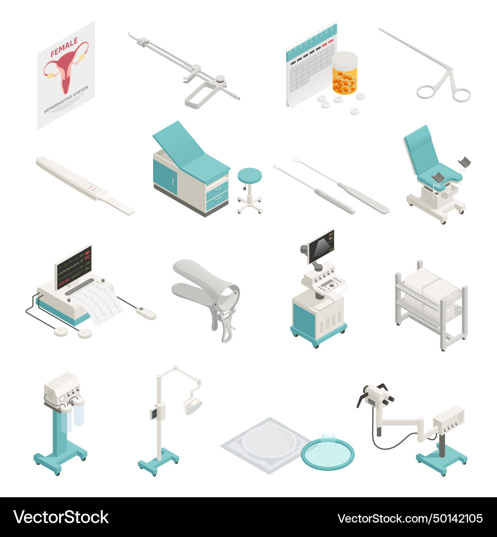 Gynecology isometric icons set Royalty Free Vector Image