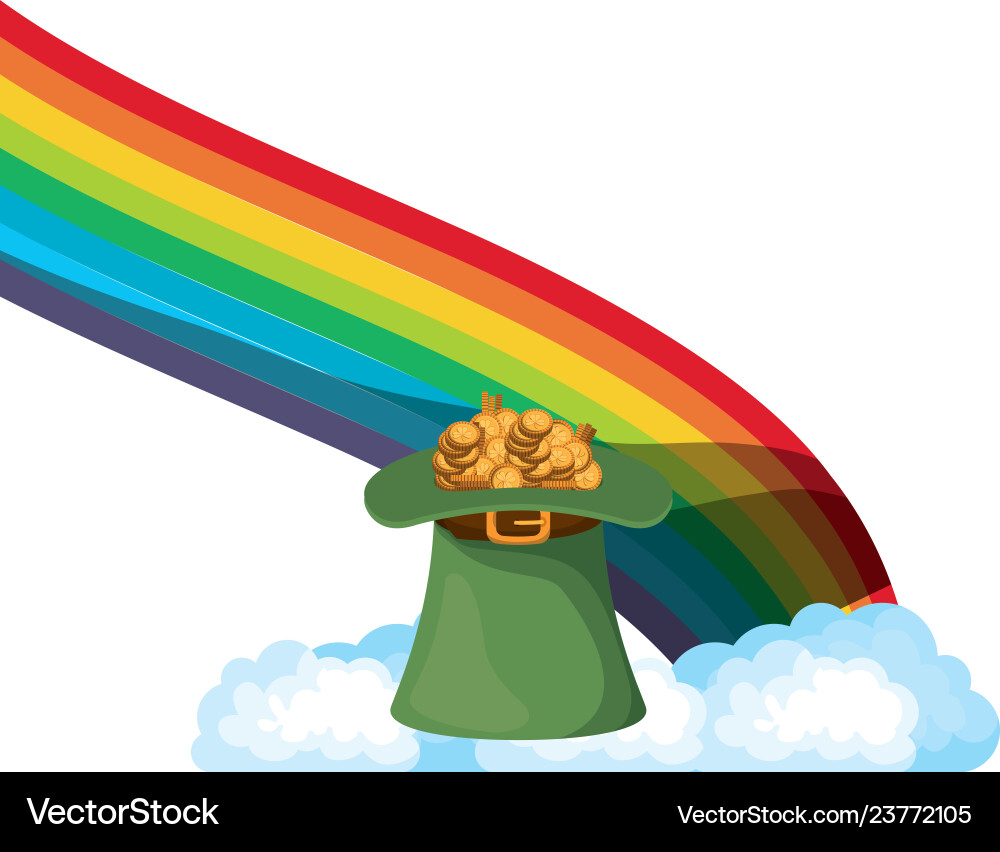 Leprechaun hat with coins and rainbow icons Vector Image
