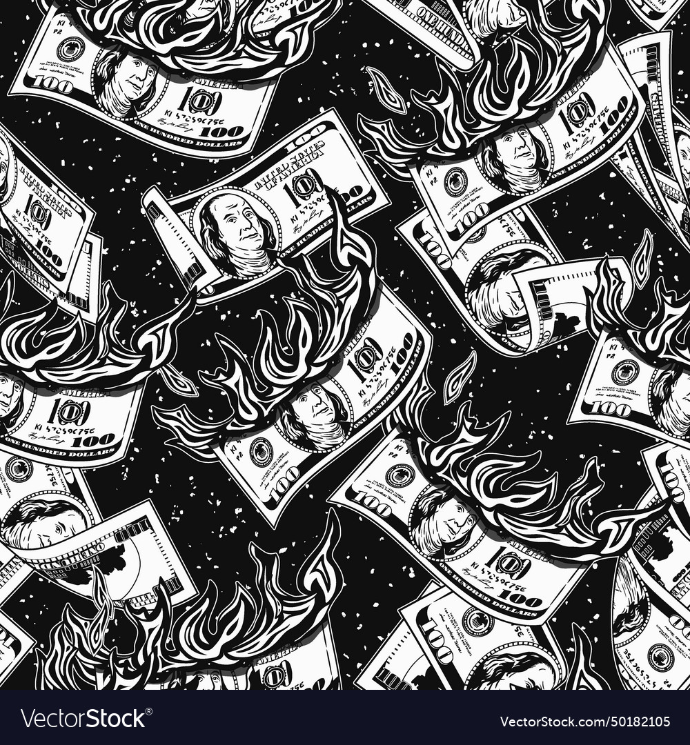 Money pattern with burning 100 dollars bills Vector Image Money pattern with burning 100 dollars bills Vector Image