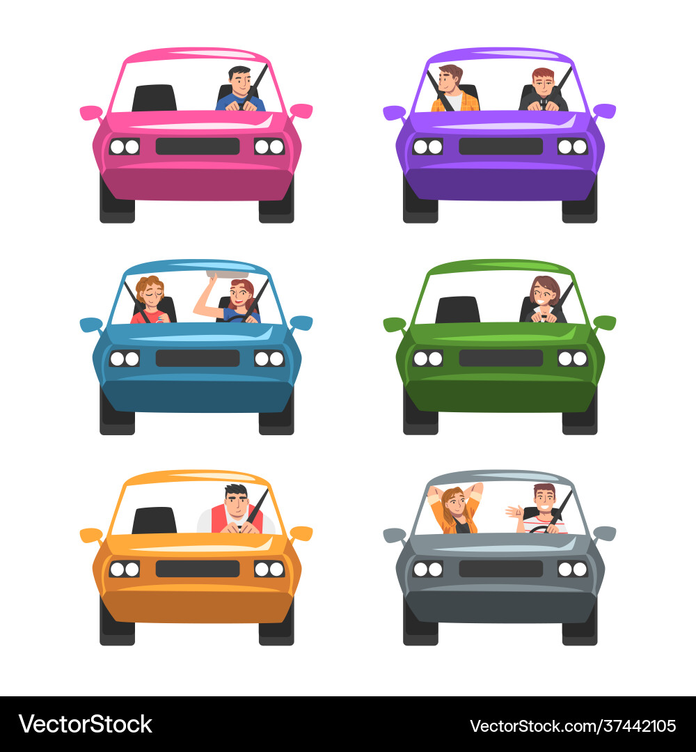 People riding cars set front view drivers Vector Image