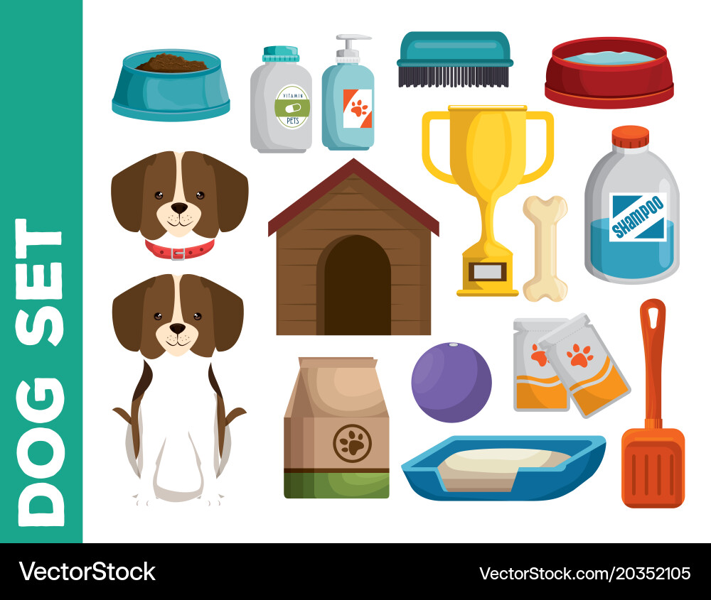 Pet shop dog set icons Royalty Free Vector Image