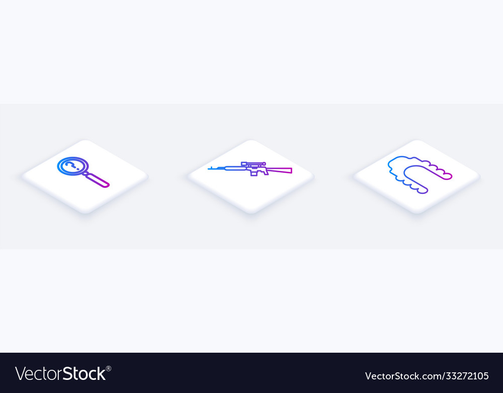 Set isometric line magnifying glass with search Vector Image