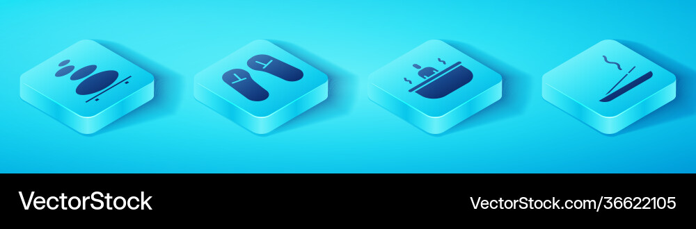 Set isometric stack hot stones slipper scented Vector Image