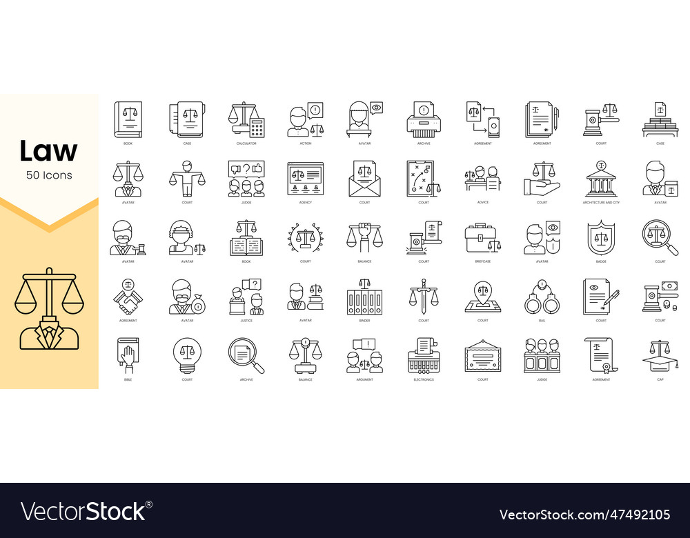 Simple outline set oflaw icons linear style Vector Image