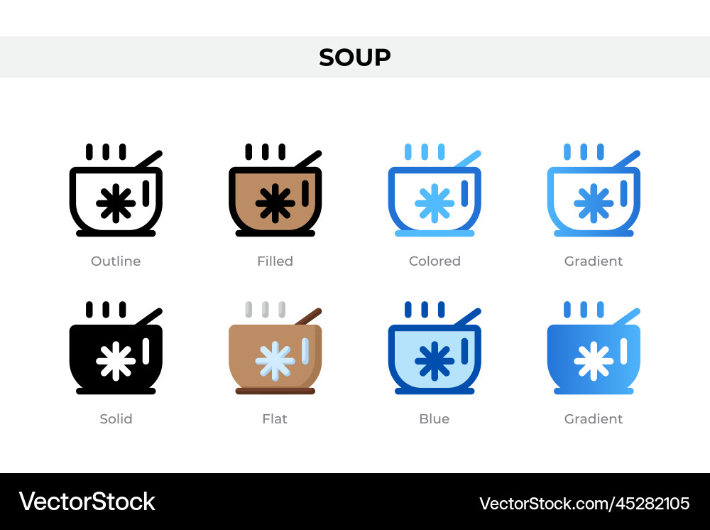 Soup icons in different style icons set Royalty Free Vector