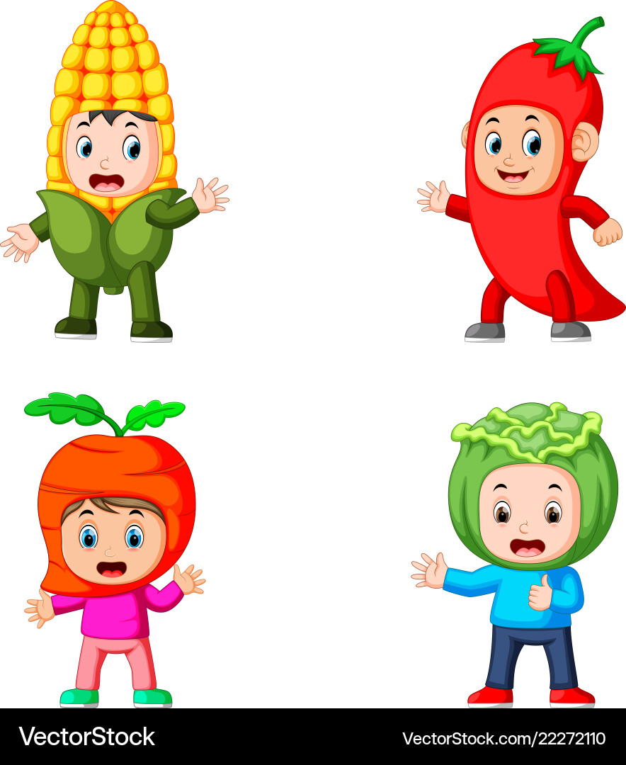 Collection of the children using the vegetable Vector Image