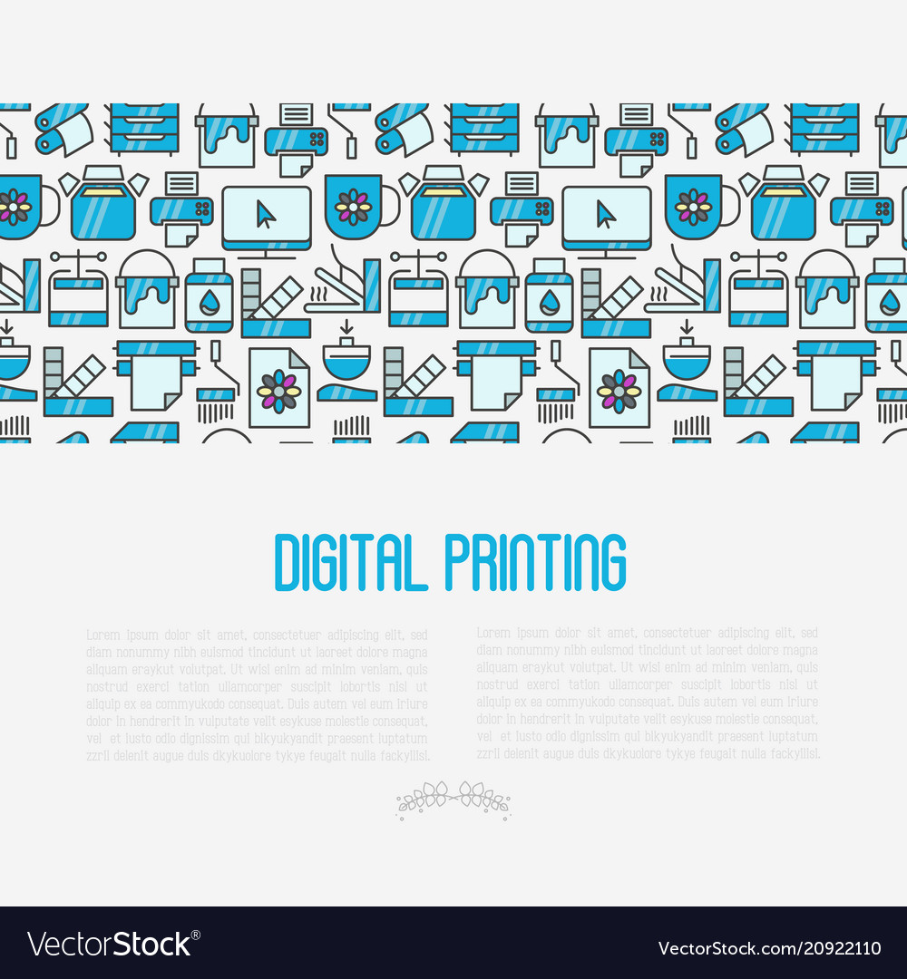 Digital printing concept with thin line icons Vector Image