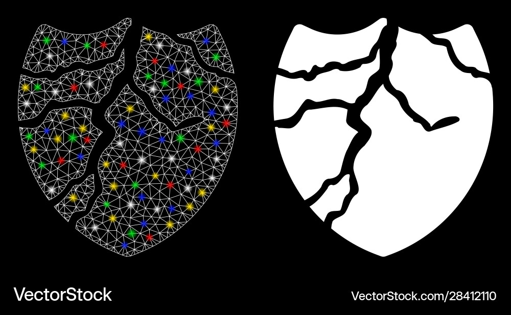 Flare mesh wire frame corrupted shield icon Vector Image
