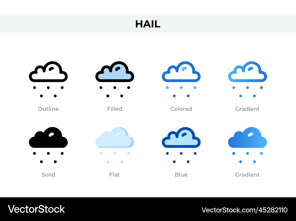 Hail icons in different style icons set Royalty Free Vector