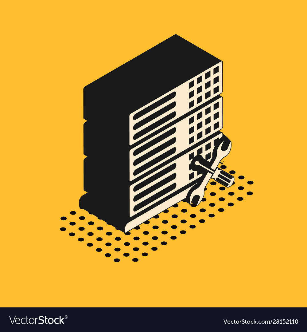 Isometric database server with screwdriver Vector Image