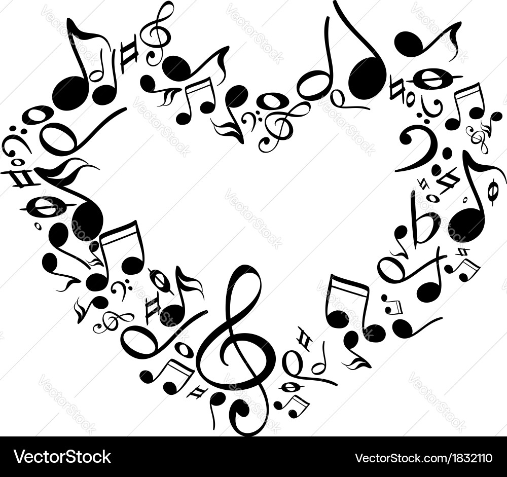 Music from heart sketch cartoon Royalty Free Vector Image