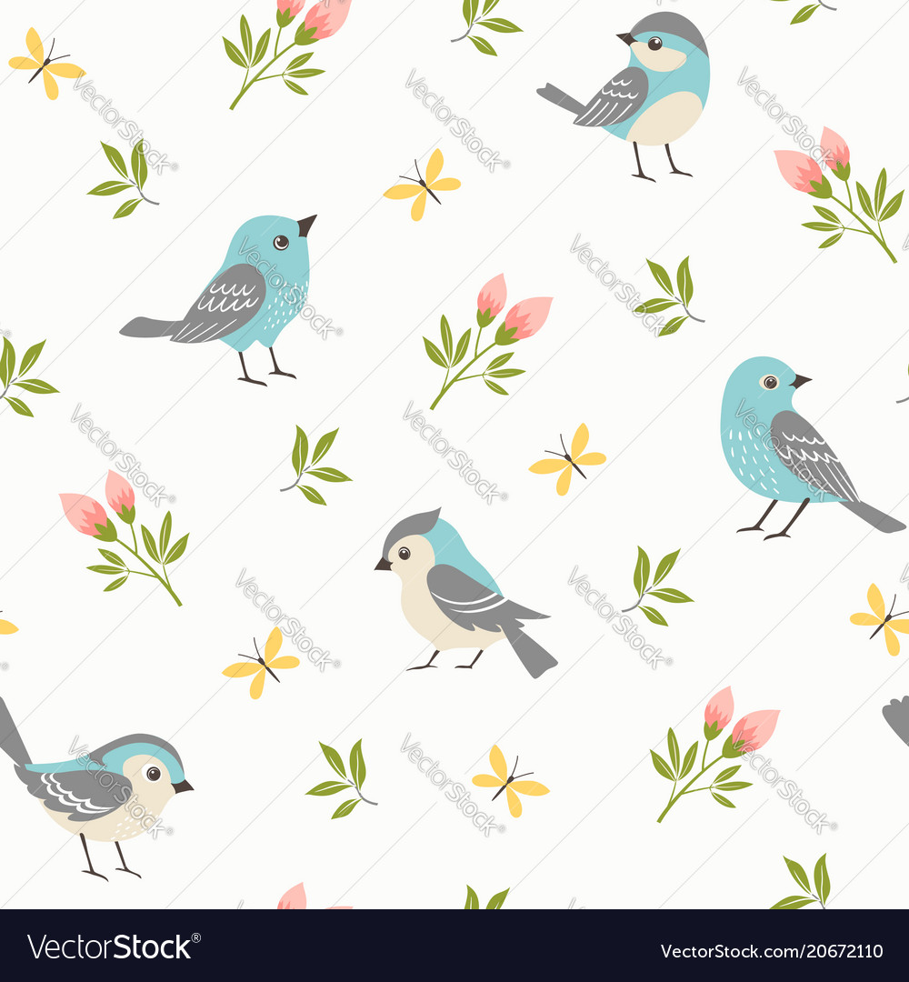 Spring little birds pattern Royalty Free Vector Image
