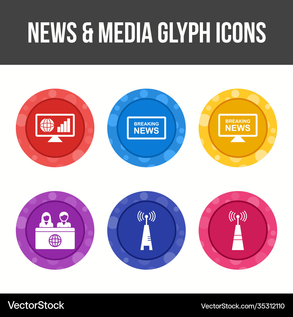 Unique news and media icon set Royalty Free Vector Image