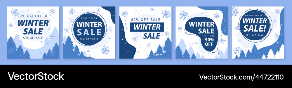 Winter and christmas sale square template set Vector Image