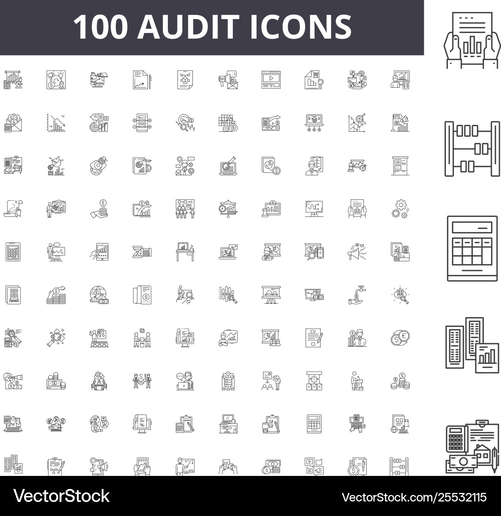 Audit line icons signs set outline Royalty Free Vector Image