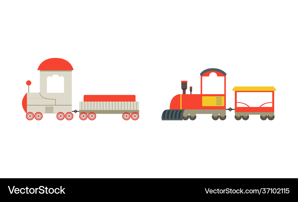 Bright toy train or locomotive models as rail Vector Image