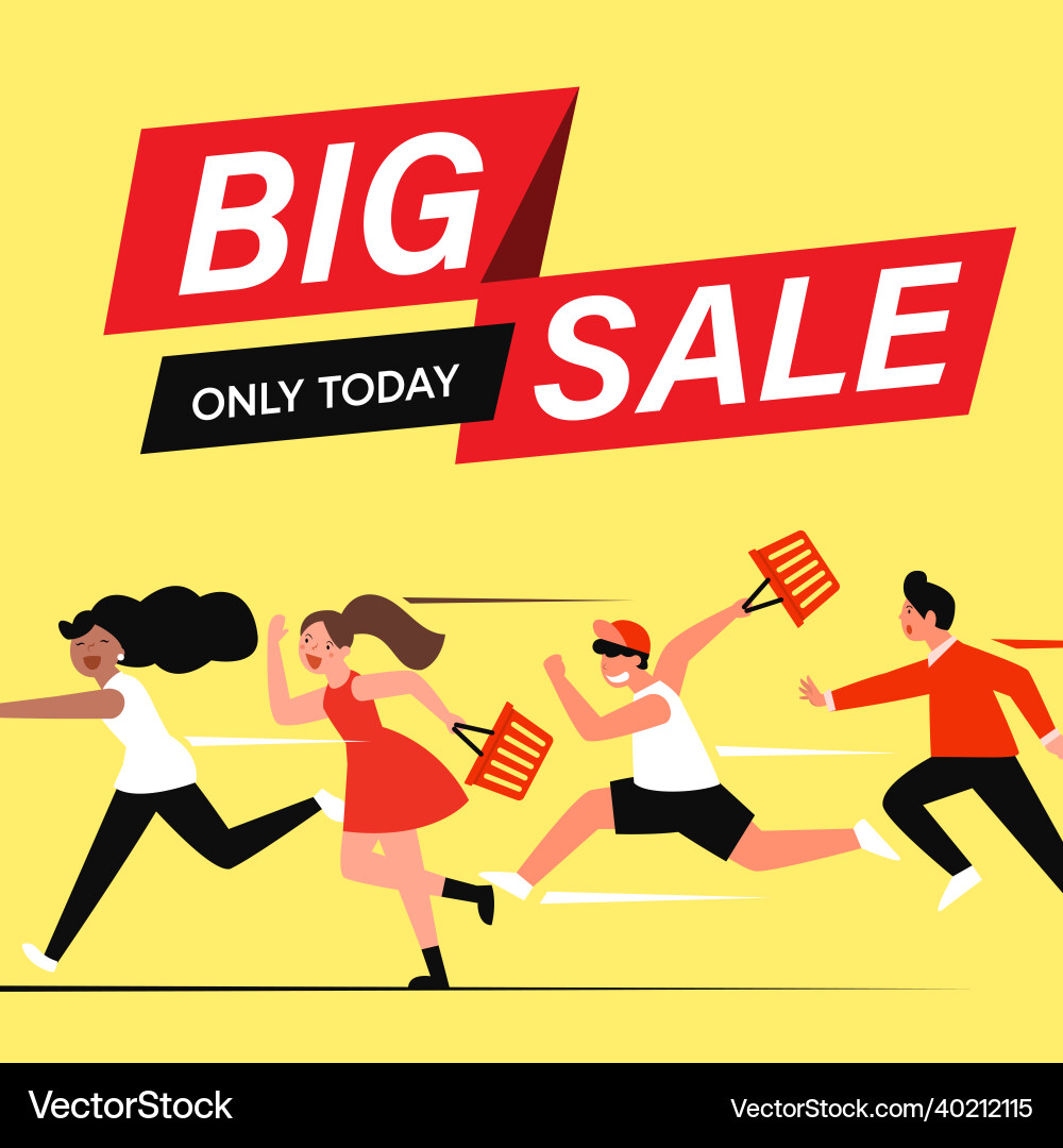 Cartoon flat characters customers on big sales Vector Image