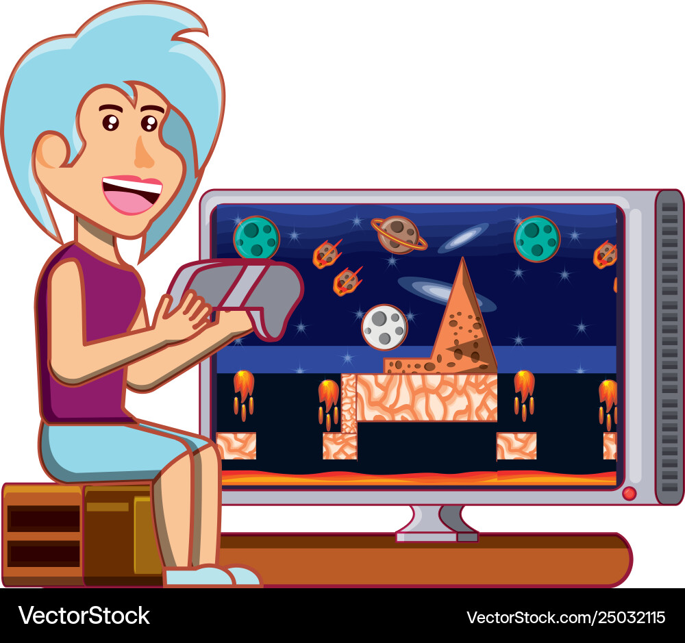 Girl playing video game avatar character Vector Image