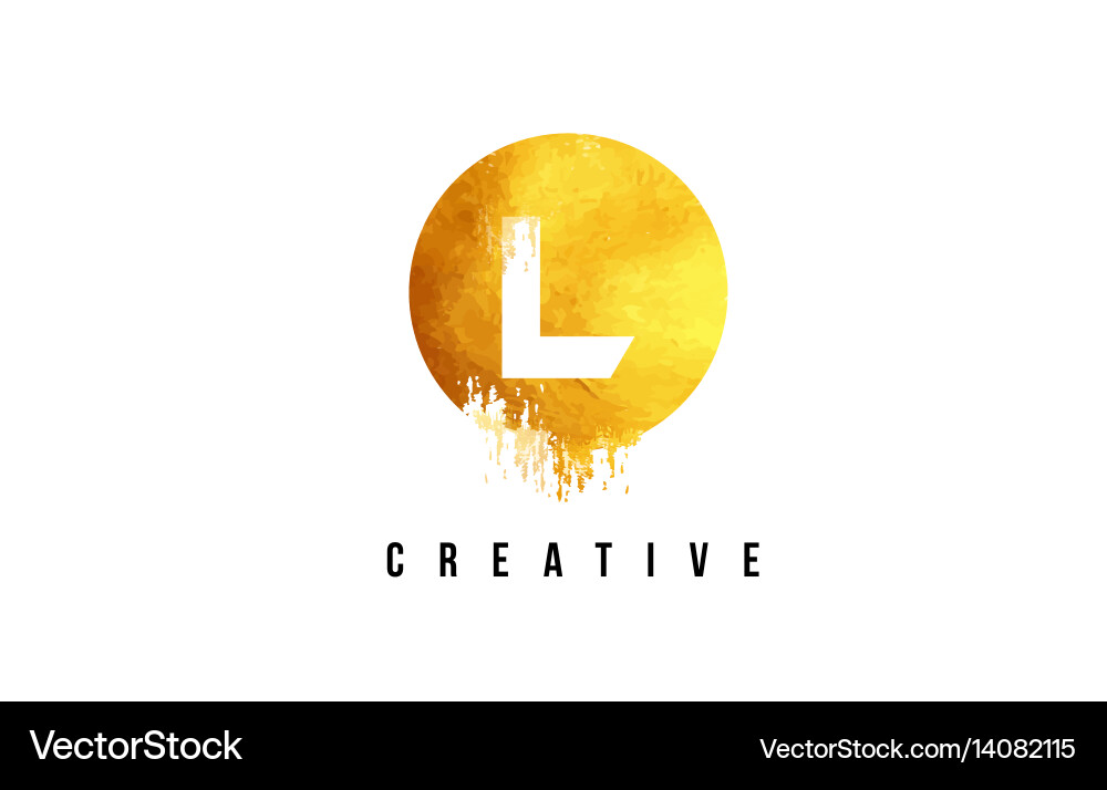 L gold letter logo design with round circular Vector Image