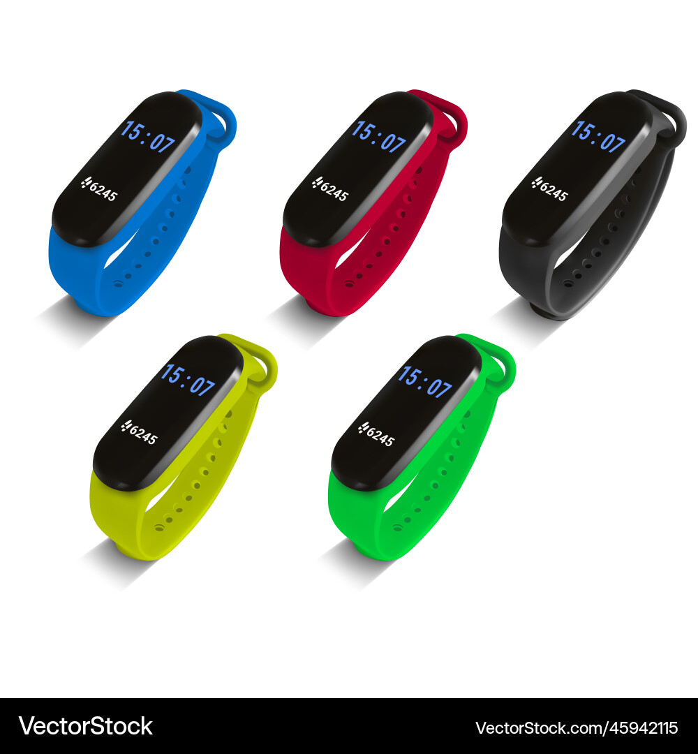Realistic detailed 3d different color smart band Vector Image