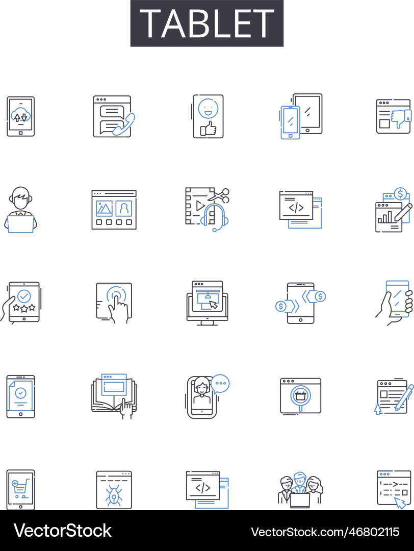 Tablet line icons collection celebratory joyful Vector Image