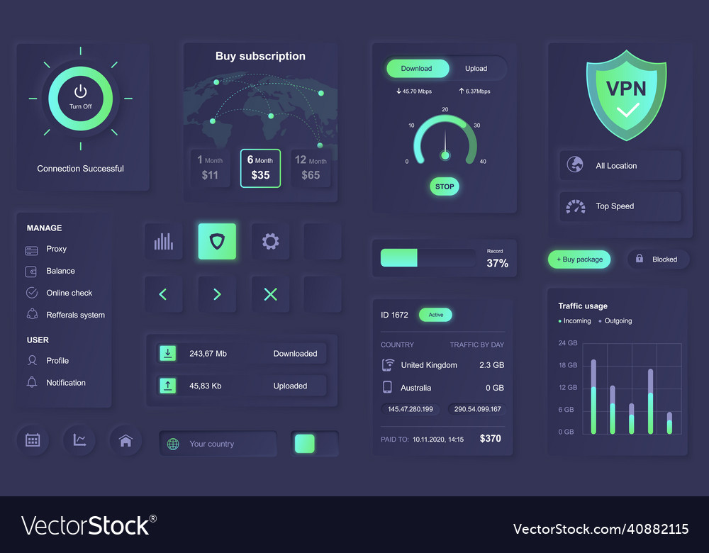 User interface elements for vpn service mobile app