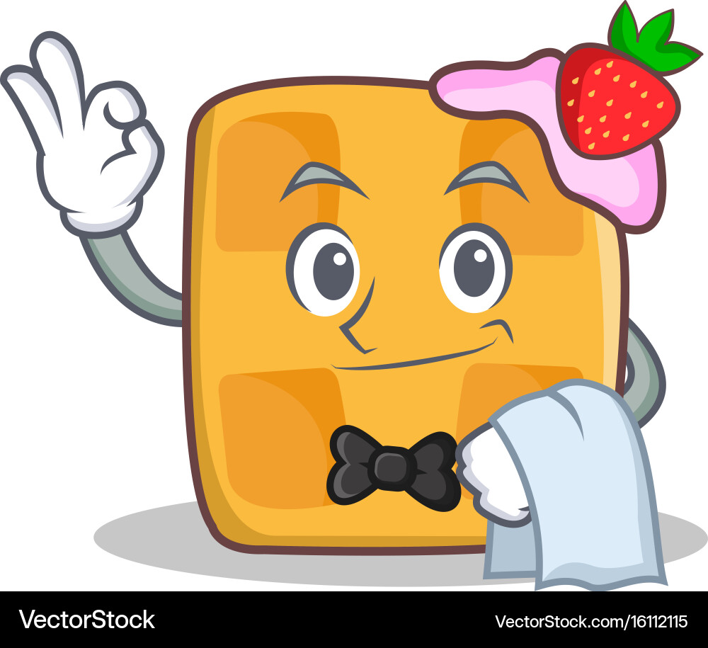 Waiter waffle character cartoon design Royalty Free Vector