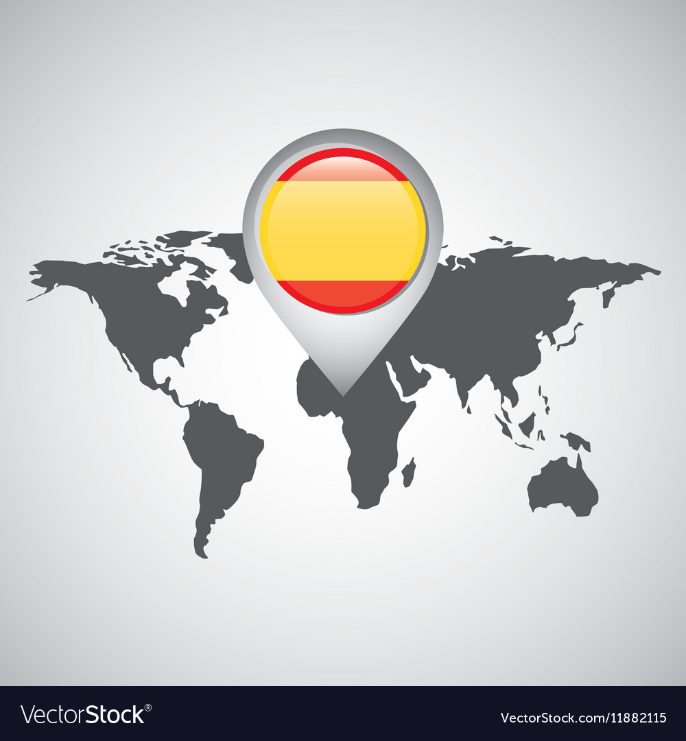 World map with pointer flag spain Royalty Free Vector Image