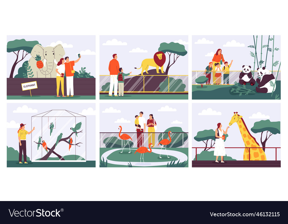Zoo flat set Royalty Free Vector Image - VectorStock